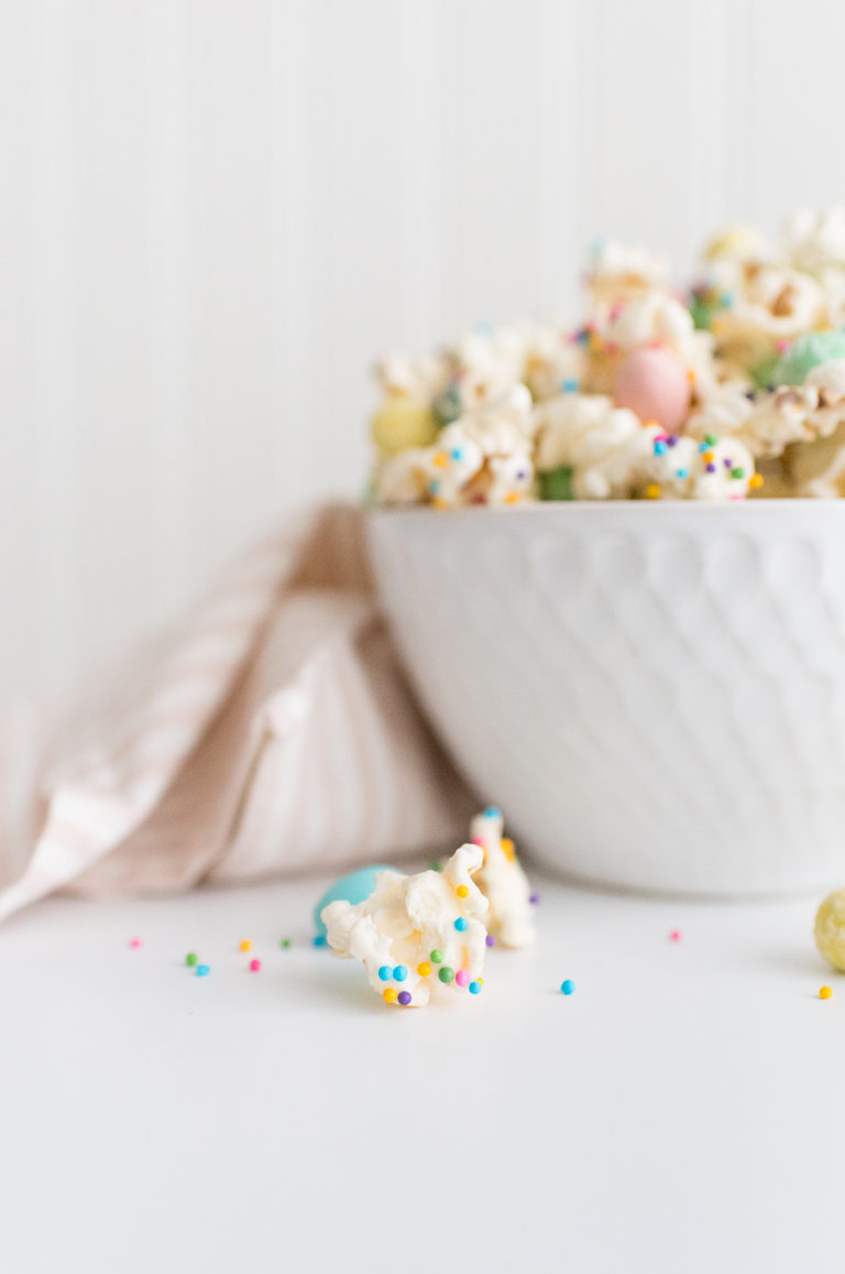Easter Candy Popcorn with White Chocolate and Mini Eggs - Nick + Alicia