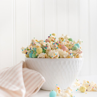 Easter Candy Popcorn with White Chocolate and Mini Eggs - Nick + Alicia