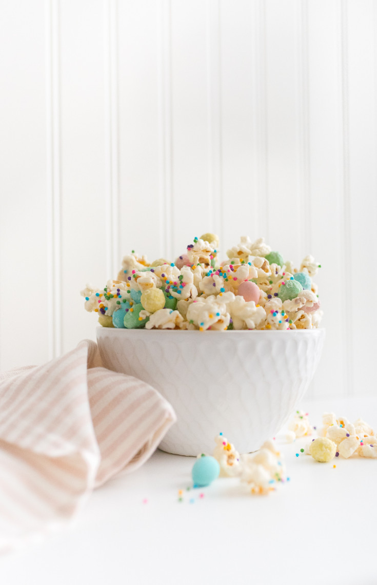 Easter Candy Popcorn with White Chocolate and Mini Eggs - Nick + Alicia